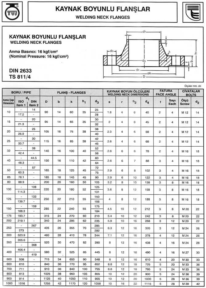 DIN2633 ND16 Kaynak Boyunlu Flanş